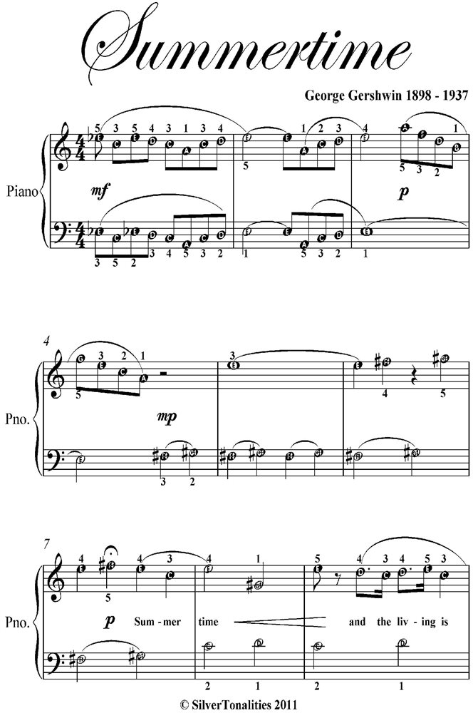 Summertime Easy Piano Sheet Music by George Gershwin (ebook)