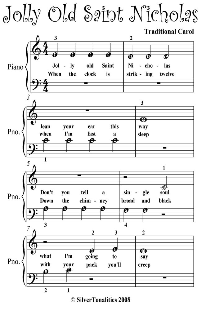 Jolly Old Saint Nicholas Beginner Piano Sheet Music